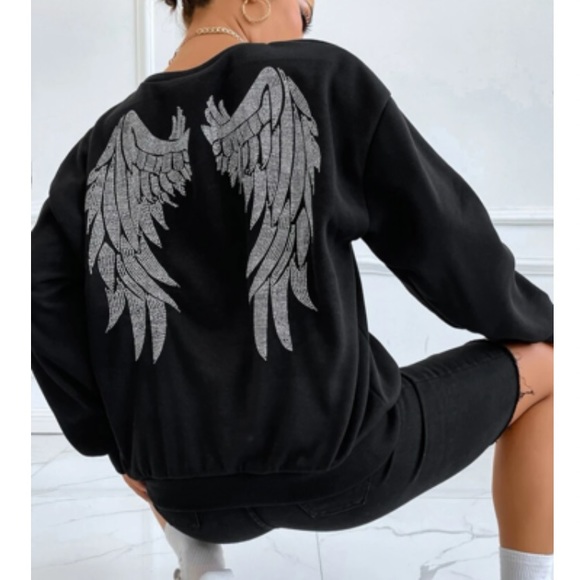 Tops | Luxe Rhinestone Angel Wings Sweatshirt | Poshmark
